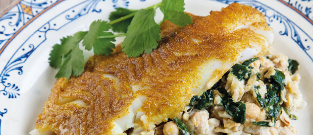 A taste of Greece - Spiced Cod with Chickpea Mash - Title Sussex Magazine